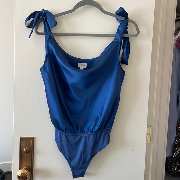 Le Lis | Tops | Le Lis Blue Satin Bodysuit | Poshmark